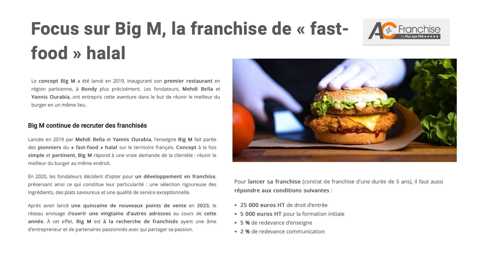 WEB – AC FRANCHISE : « Focus sur Big M, la franchise de « fast-food ...