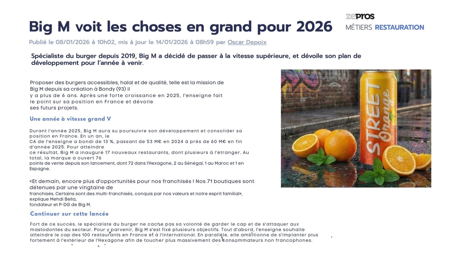 WEB – RESTO ZEPROS : « Big M voit les choses en grand pour 2026 » – Big M